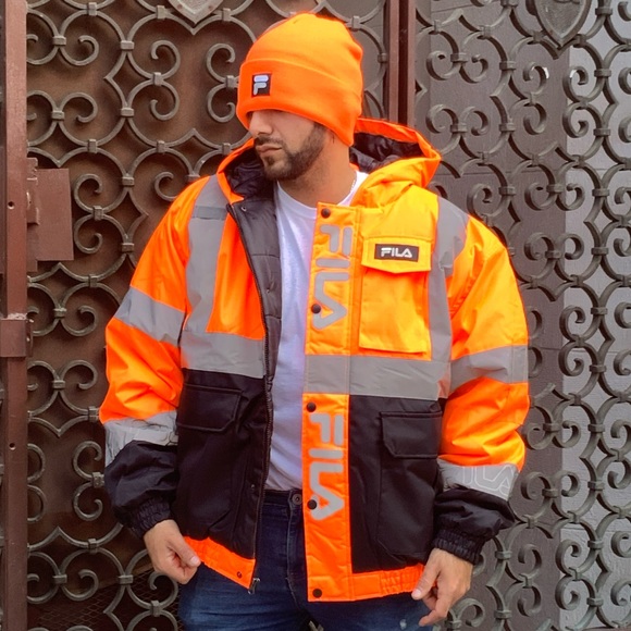 Fila | Jackets & Coats | Mens Fila Bright Orange High Visibility Hooded ...